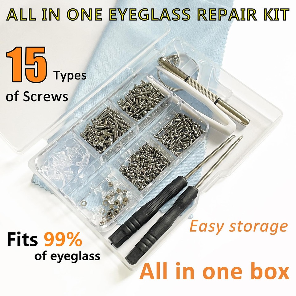 PTSLKHN Eyeglass Repair Kit with Screws, 15 Types Screws for Eyeglasses ...