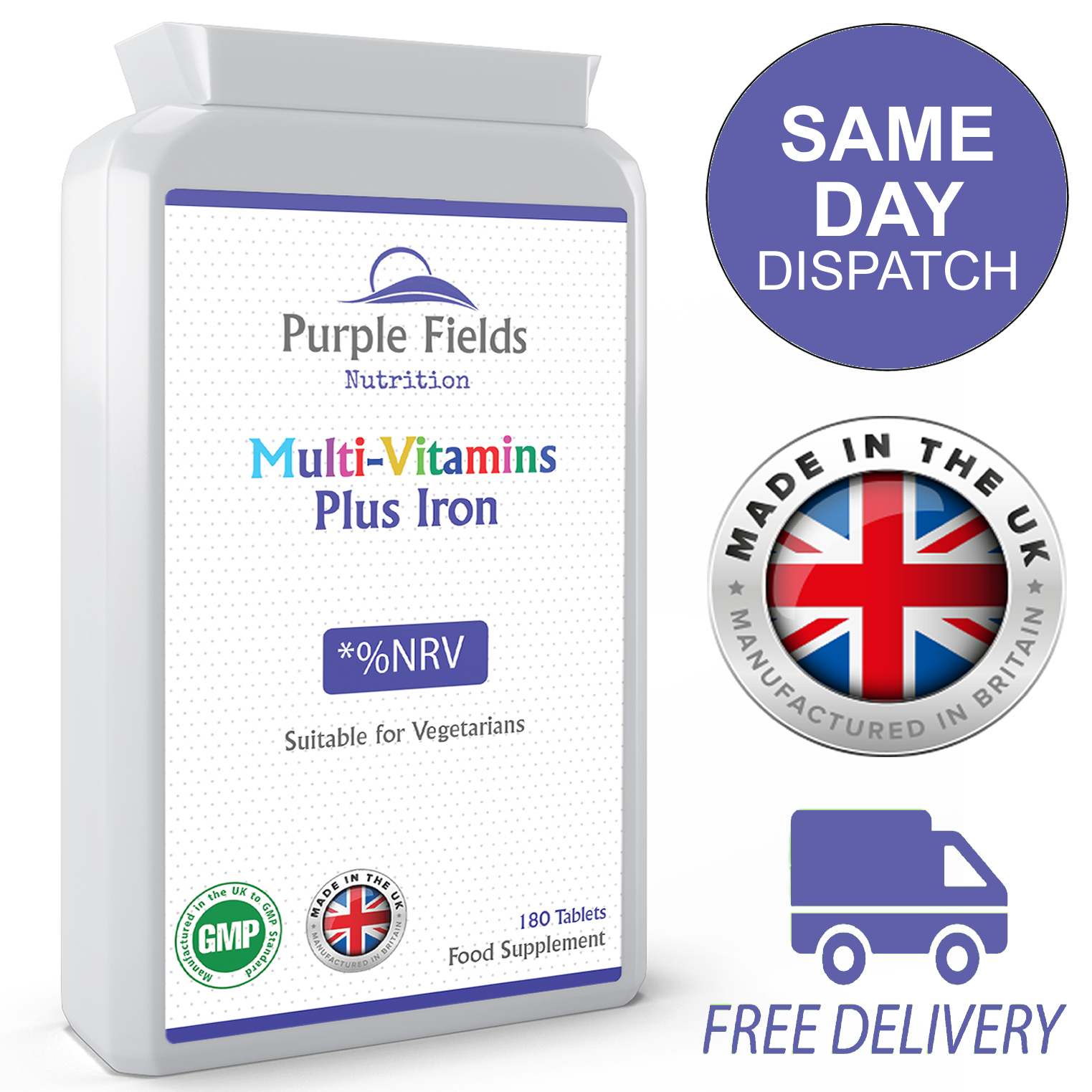Multi-Vitamin Plus Iron 180 Tablets Purple Fields UK | eBay UK