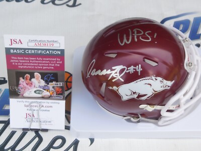 Isaac Teslaa signed Arkansas Razorbacks UA mini speed helmet w/ WPS JSA ...