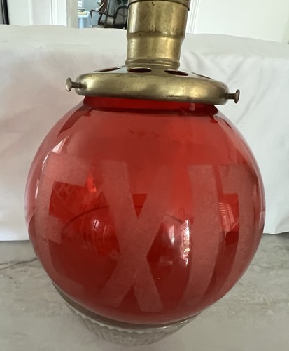 Antique Ruby Red Round Glass Globe Hanging Theater EXIT Light Sign Art ...