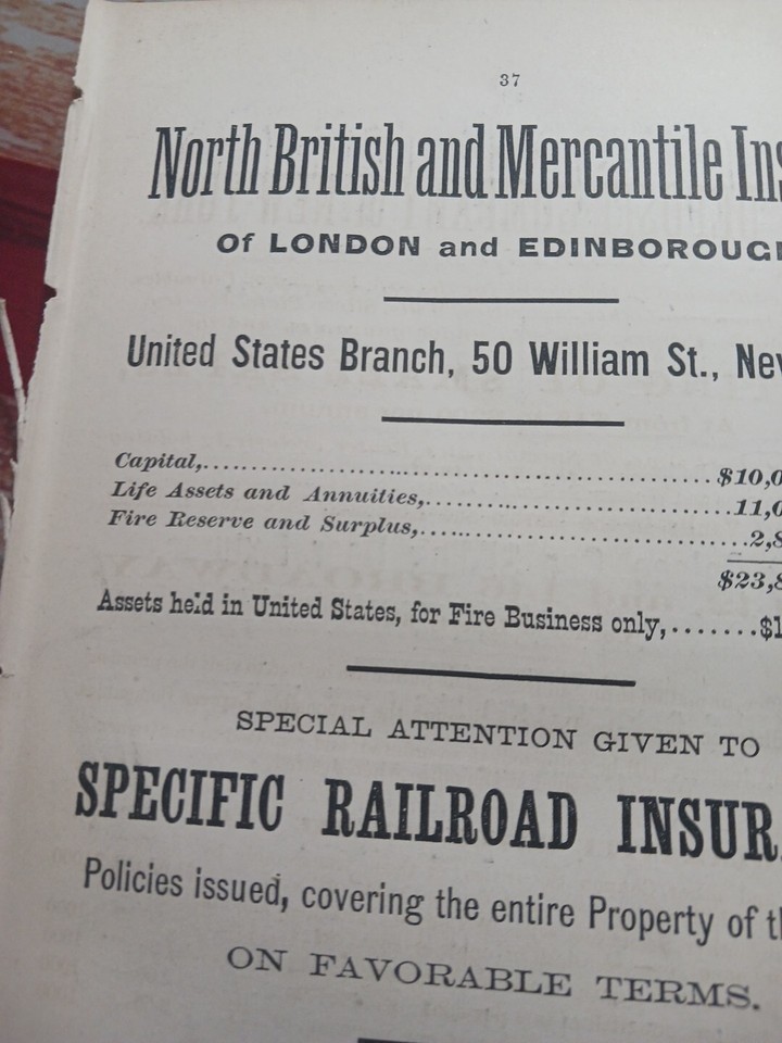 1872 Print Ad NORTH BRITISH & MERCANTILE INSURANCE CO. William St NYC ...