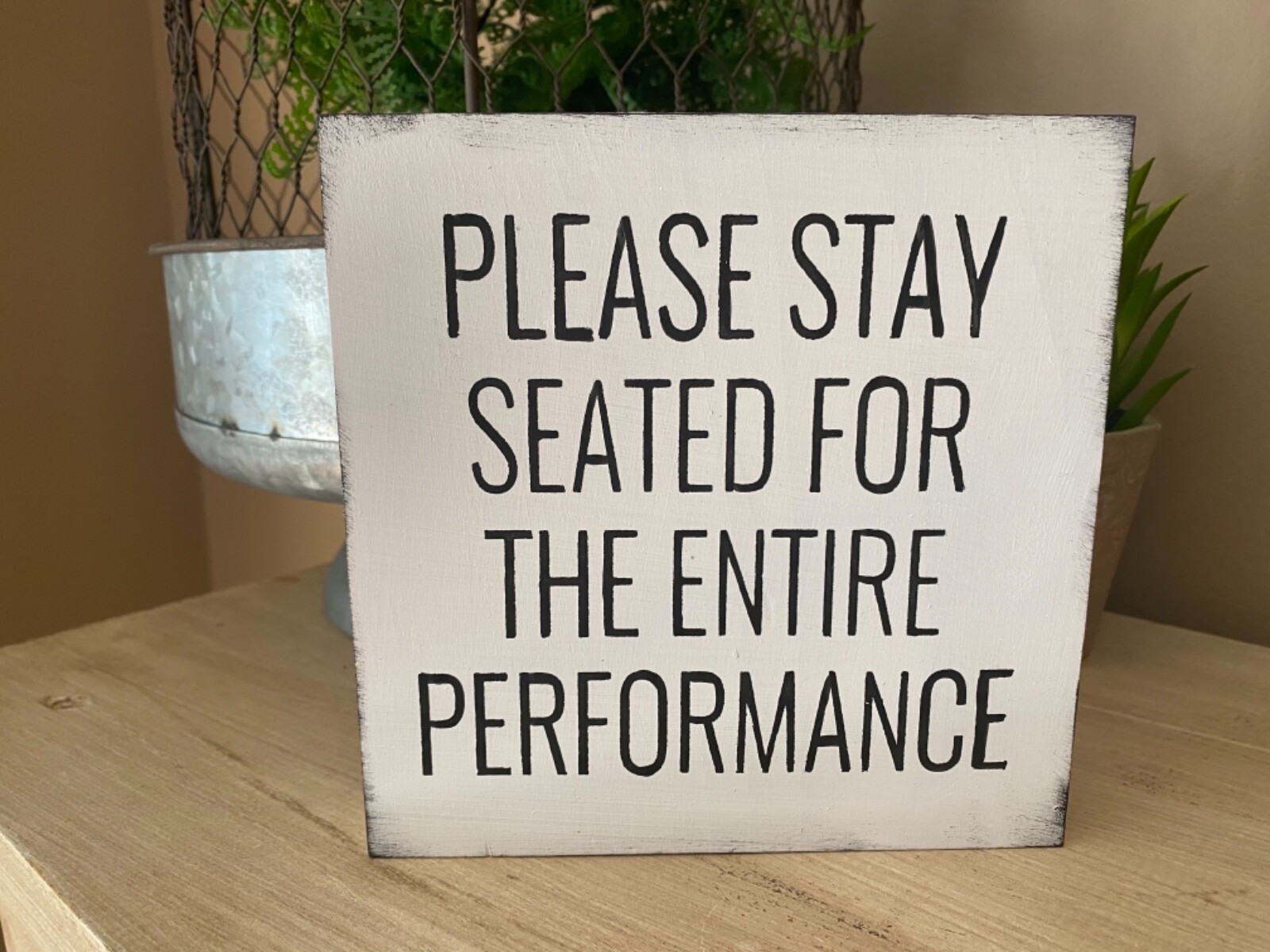 Please stay seated funny bathroom wood farmhouse home decor block shelf ...
