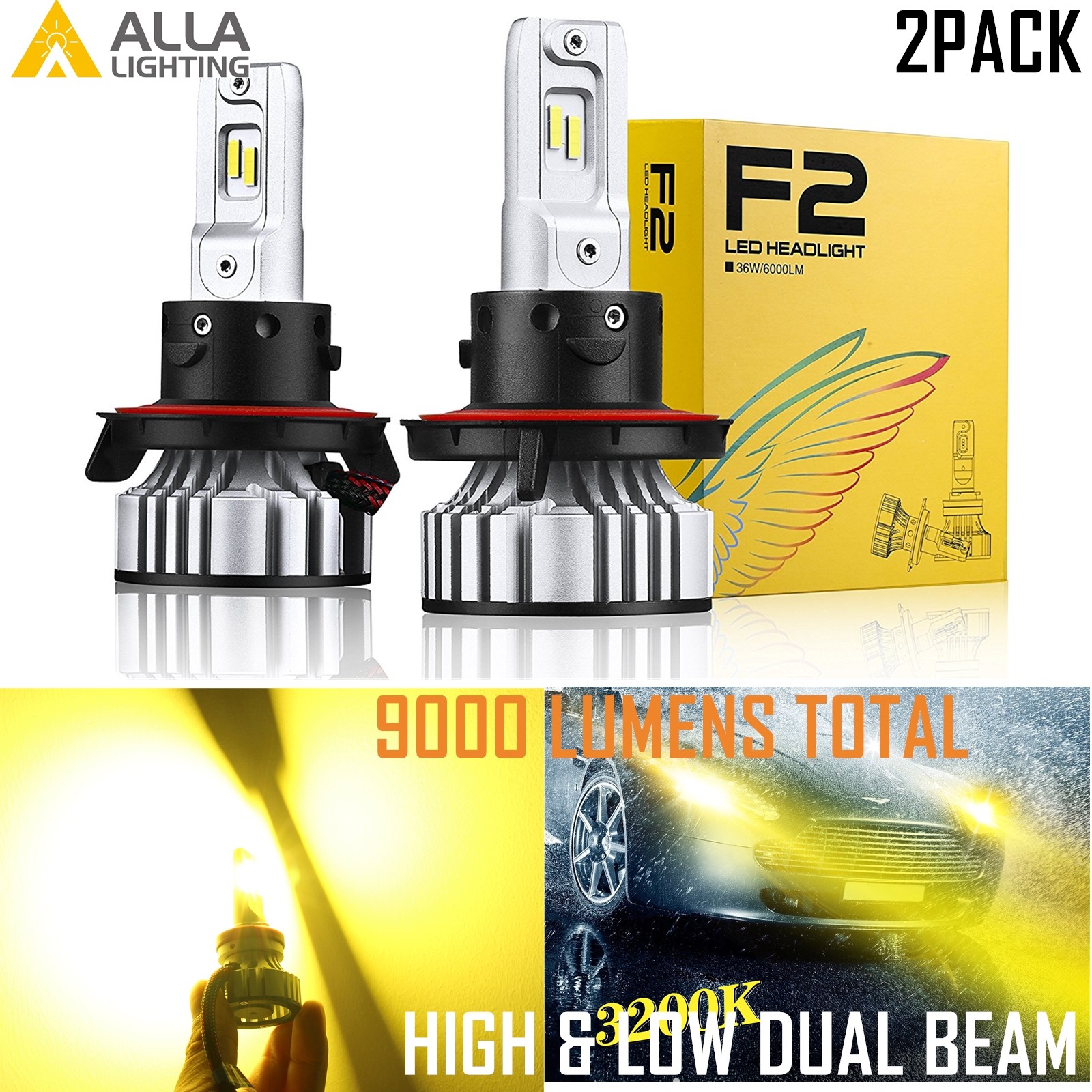 LED 9008 DRL|Headlight Beam Light Bulb Golden YELLOW,4 Rain Snow ...