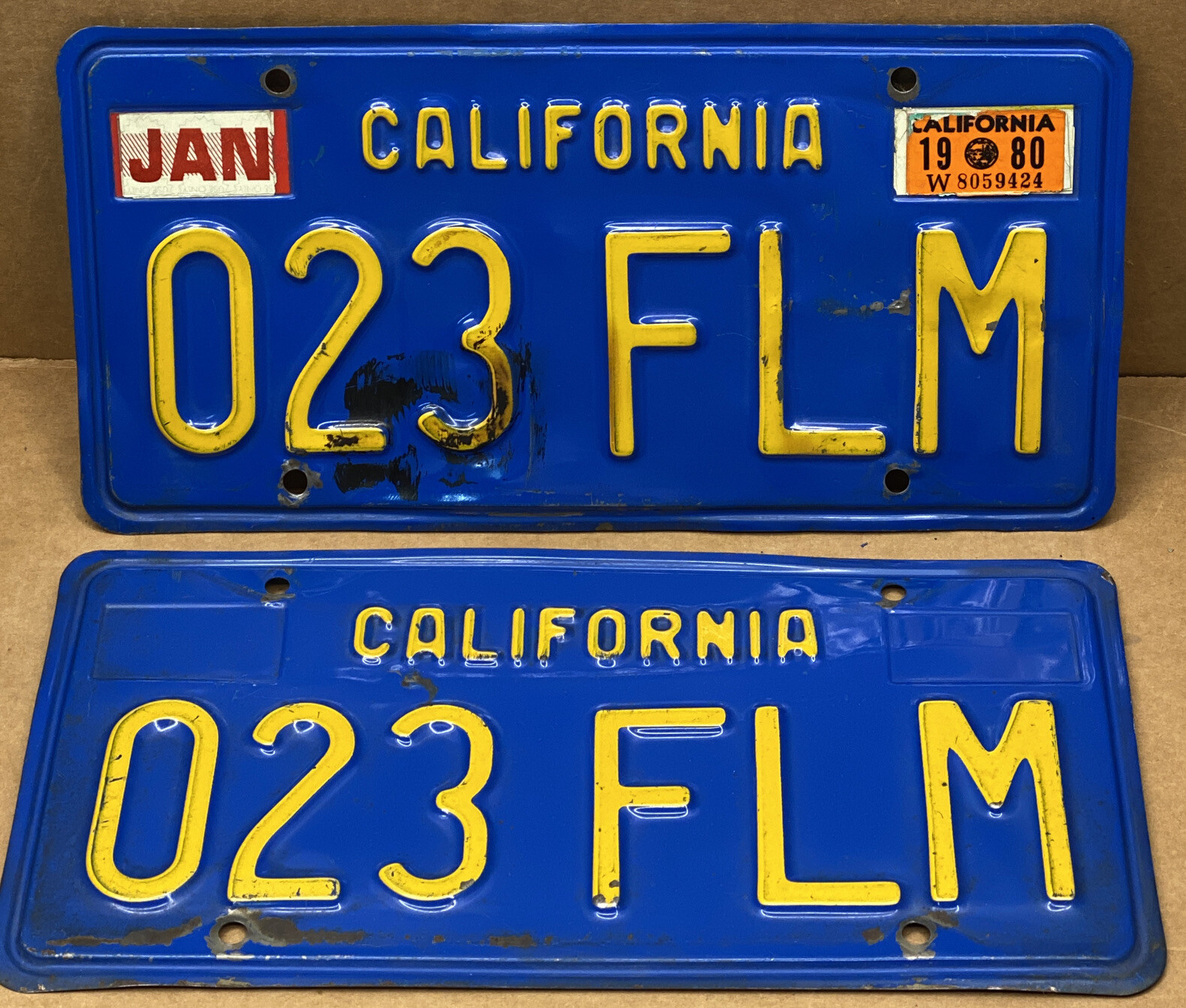 RARE 1970s & 80s "DMV CLEAR"( CALIFORNIA ) 023 FLM LICENSE PLATE ...