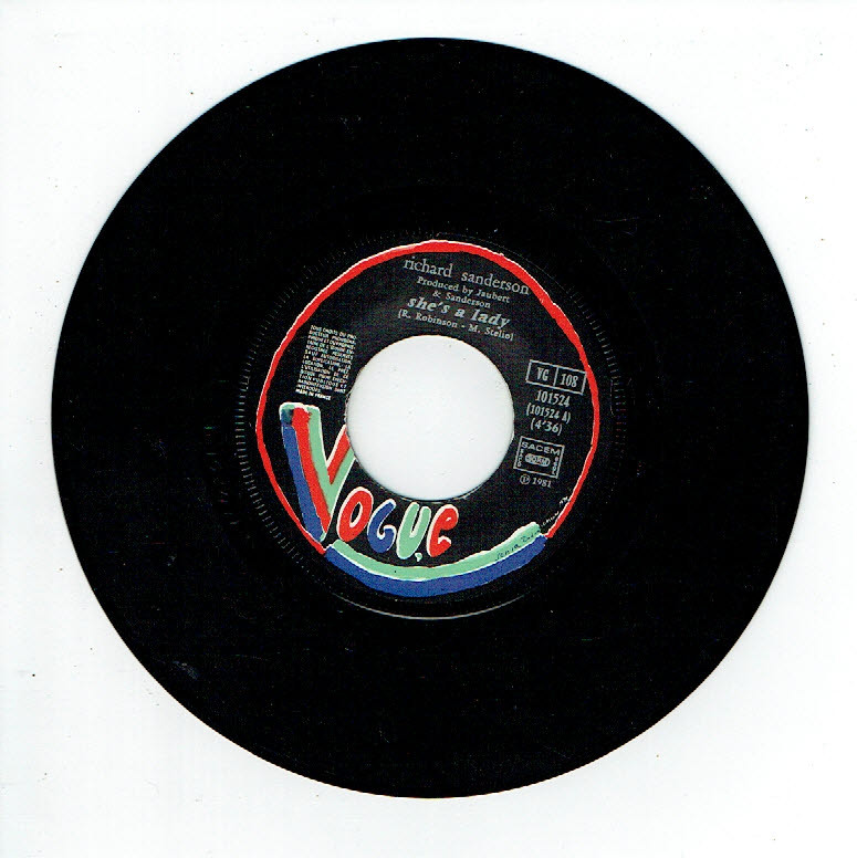 Richard SANDERSON Vinyle 45T 7" SHE'S A LADY - JUNIE BUG - VOGUE 101524 ...