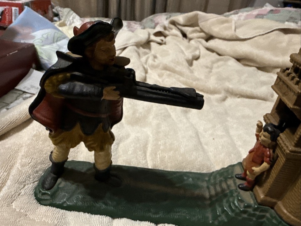 CASTLE Coin Bank Cast Iron Vintage Mechanical Spring Action WORKS ...