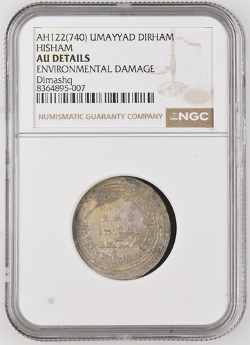 AH122 740 UMAYYAD HISHAM DIRHAM Dimashq NGC AU DETAILS Islamic Coin ...