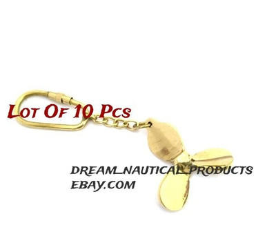 Handmade Nautical Brass Propeller Fan Key Chain Marine Key Ring Set of ...