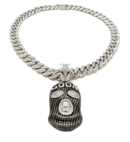 Hip Hop Goon Mask pendant & Full Iced Cubic Zirconia Cuban Chain Bling ...
