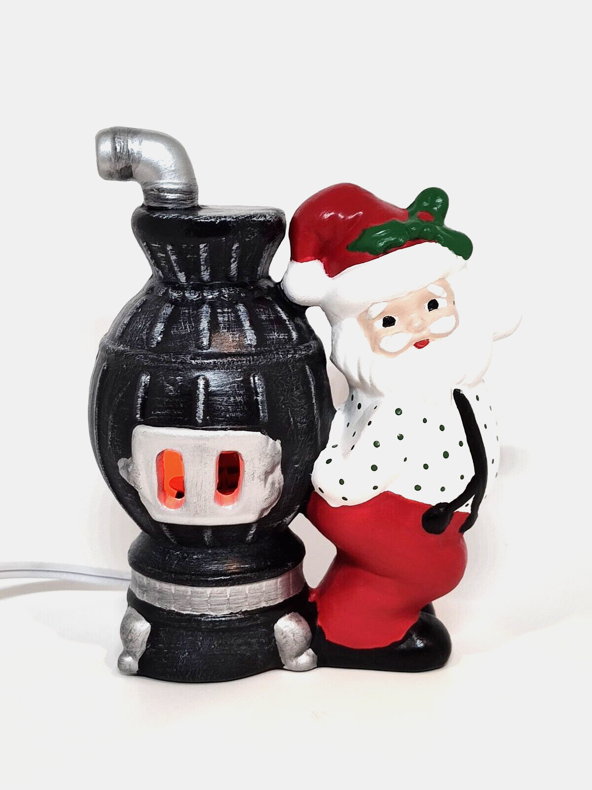 Vintage Ceramic Santa w Potbelly Stove Warming Backside Christmas ...