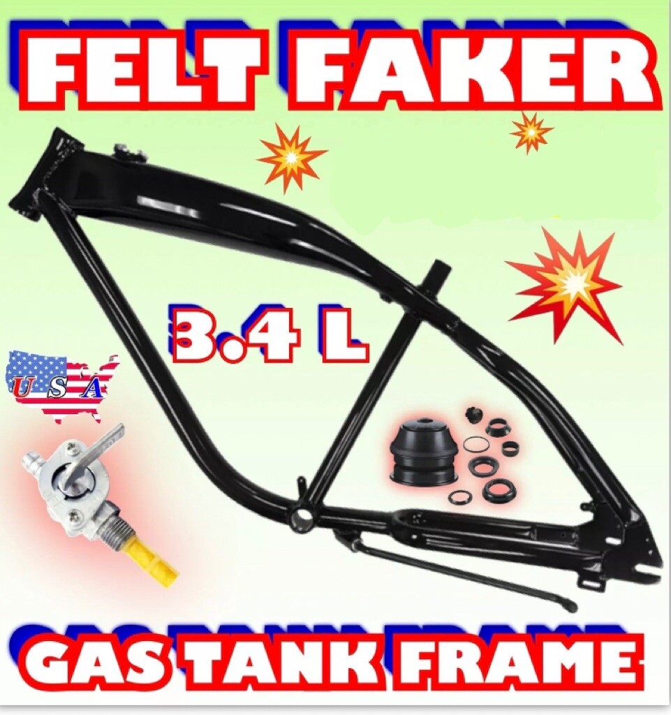 Gas Bicycle Frame SILVER 3.4L Fuel Tank (Black) Felt Faker & Headset ...