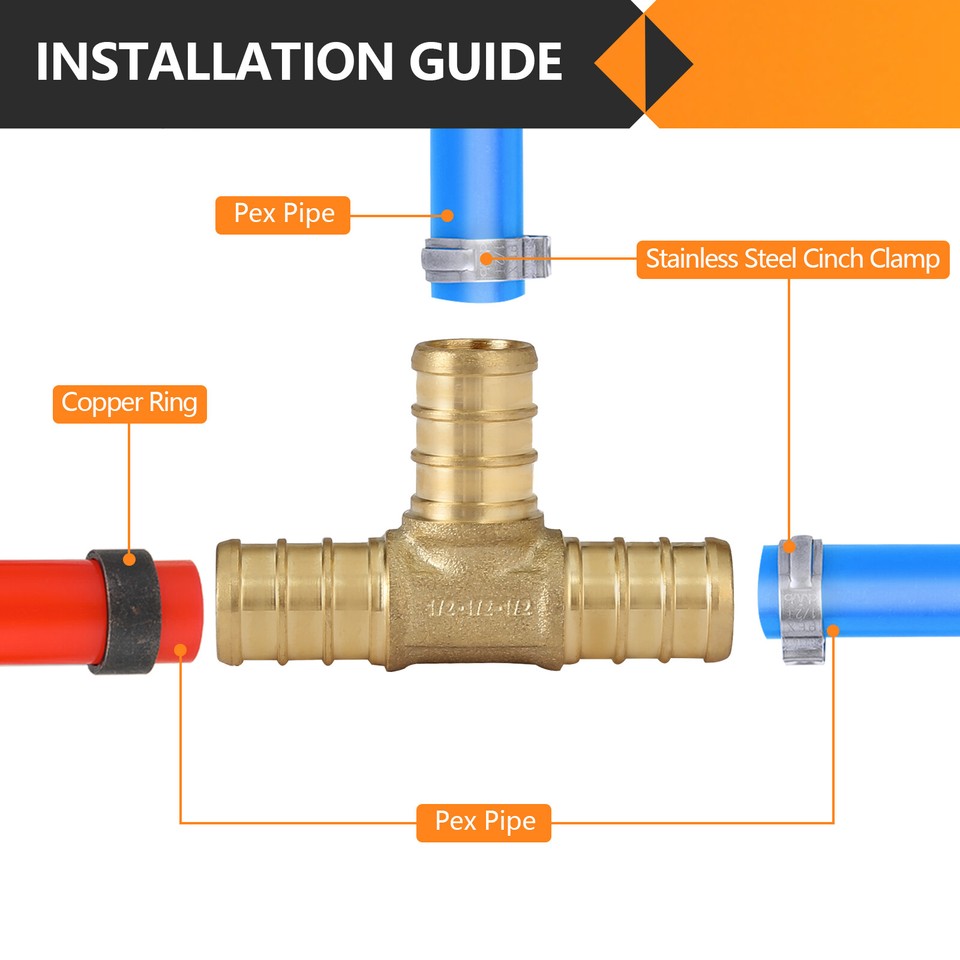 EFIELD 1/2" ×1/2" ×1/2" Pex Crimp Tee Brass Fittings Lead Free Free ...