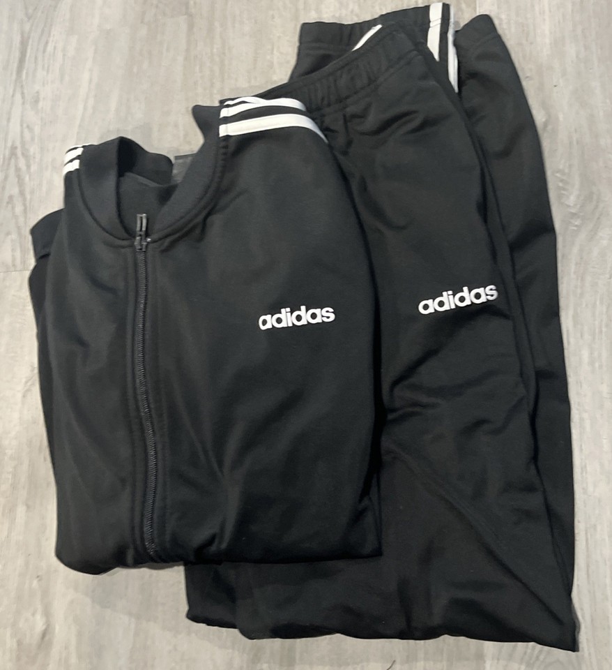 Adidas Tracksuit Set Full Zip 3 Stripe Black White Sportswear Mens 2XL ...