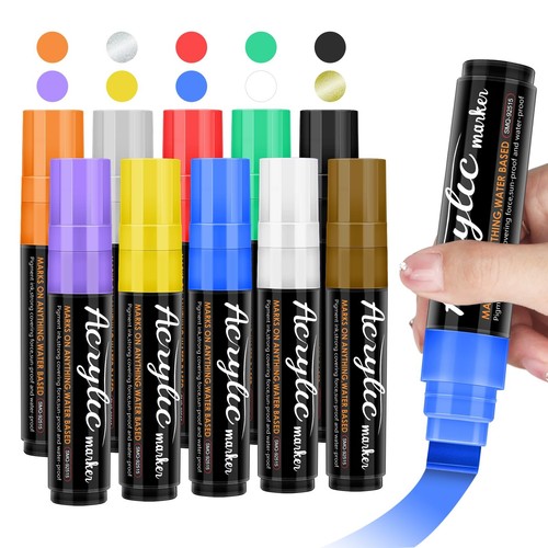 Acrylic Paint Markers, 10 Jumbo Colored Markers, 15mm Jumbo Felt Tip ...