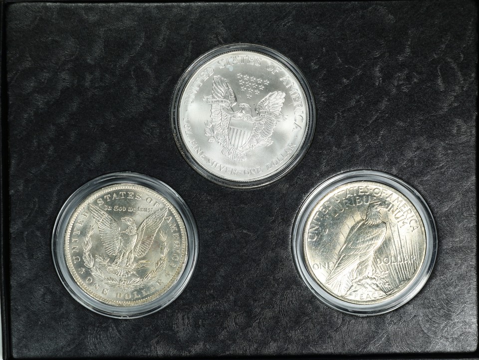 3-Coin Silver Dollar Type Set in BU Condition in Box #1019 | eBay