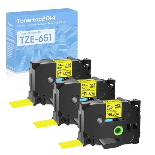 3PK 1" Compatible with Brother TZ-651 TZe-651 Black on Yellow Label ...