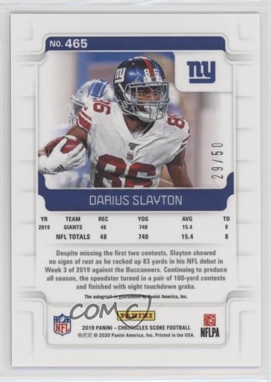 2019 Panini Chronicles Gold Zone Signatures /50 Darius Slayton #465 ...