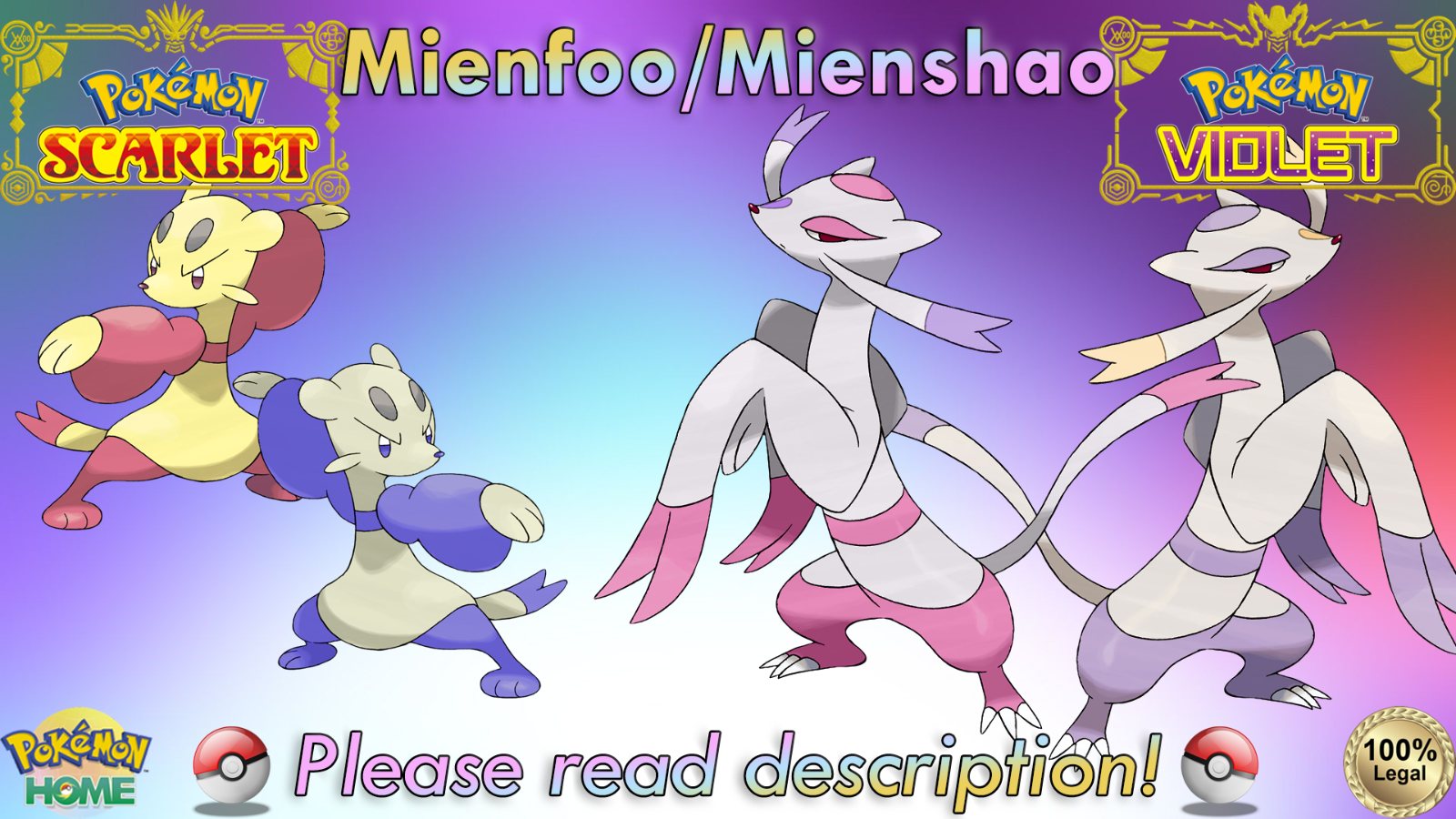 🍊Shiny/Non-shiny Mienfoo/Mienshao 6IV🍇Pokémon Scarlet/Violet (💯Legal ...