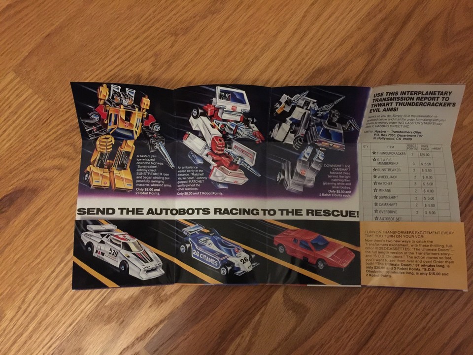 TRANSFORMERS G1 1984 S.T.A.R.S. Autobot & Decepticon Robot Order Form ...