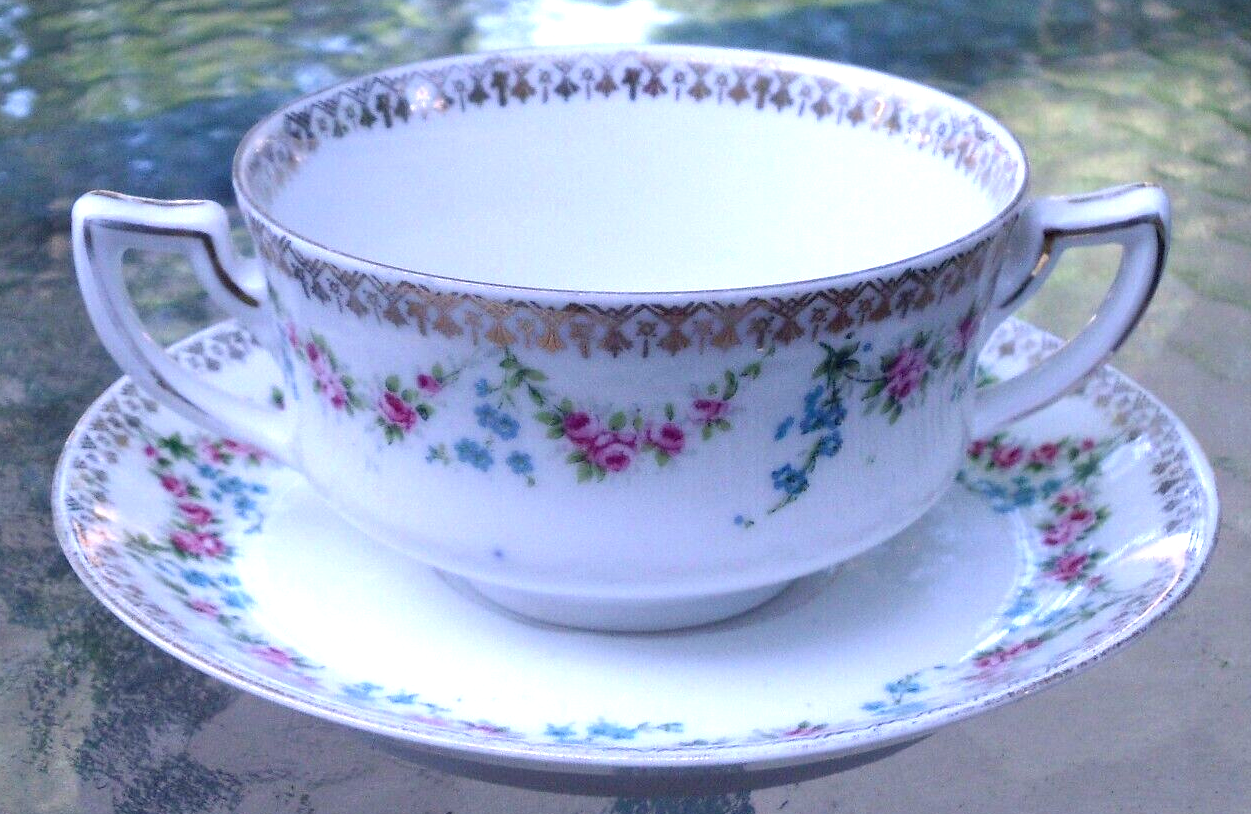 Vienna Austria 2 Handled Tea Cup & Saucer - roses & gold trim vintage ...