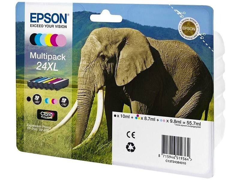Genuine Epson 24xl Multipack Ink Cartridges T2438 Xp-750 Elephant for ...