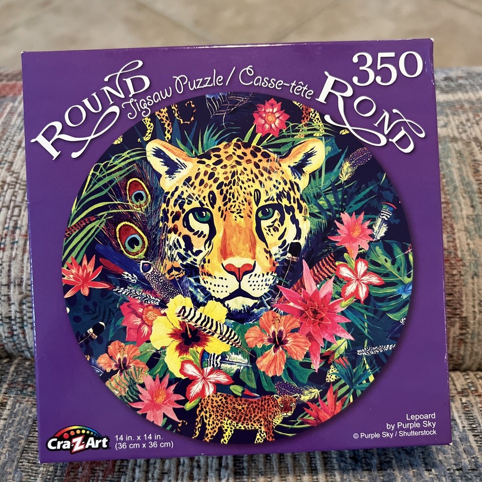 NEW - Leopard in Jungle - Round Jigsaw Puzzle 350 Pieces Size 14"X14 ...