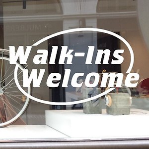 WALK INS WELCOME SIGN VINYL DECAL STICKER BUSINESS WALK-IN 22" L X 13" H #2