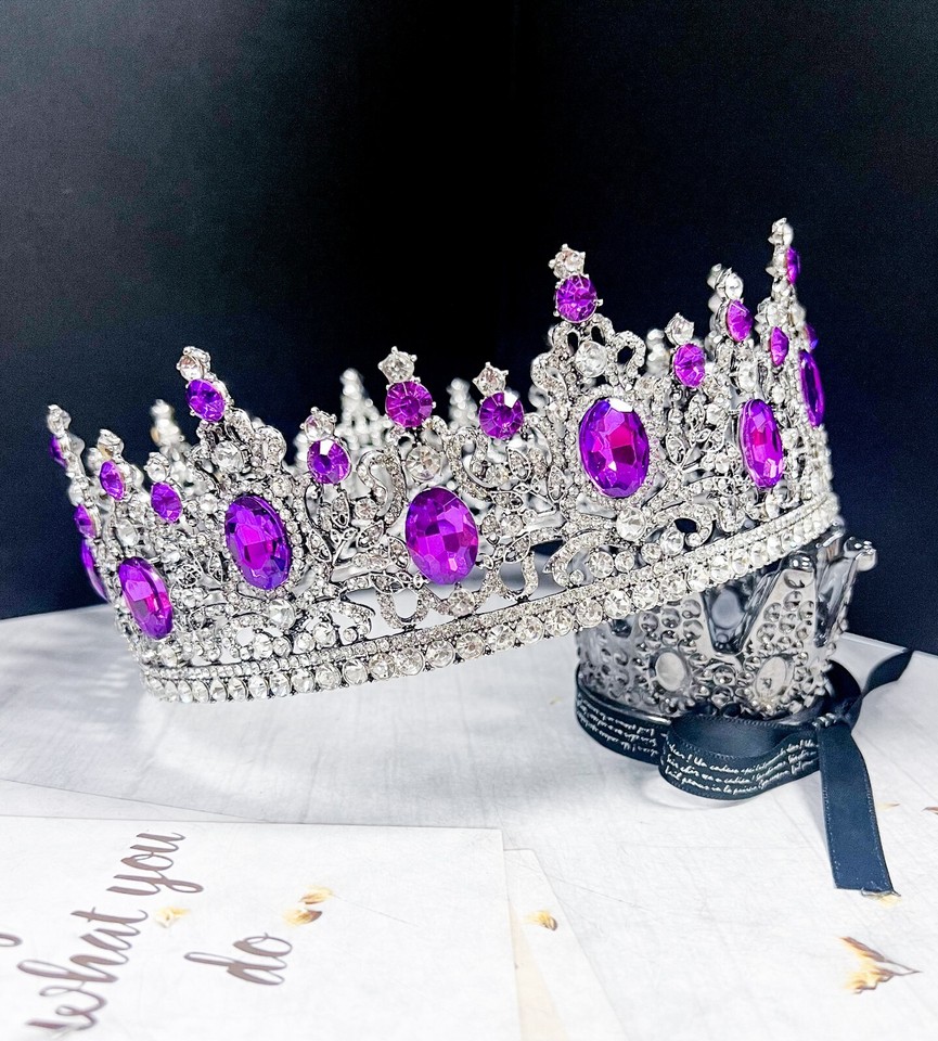 Royal King Crown, Purple Crystal Crown, Silver Wedding Crown, Prom ...