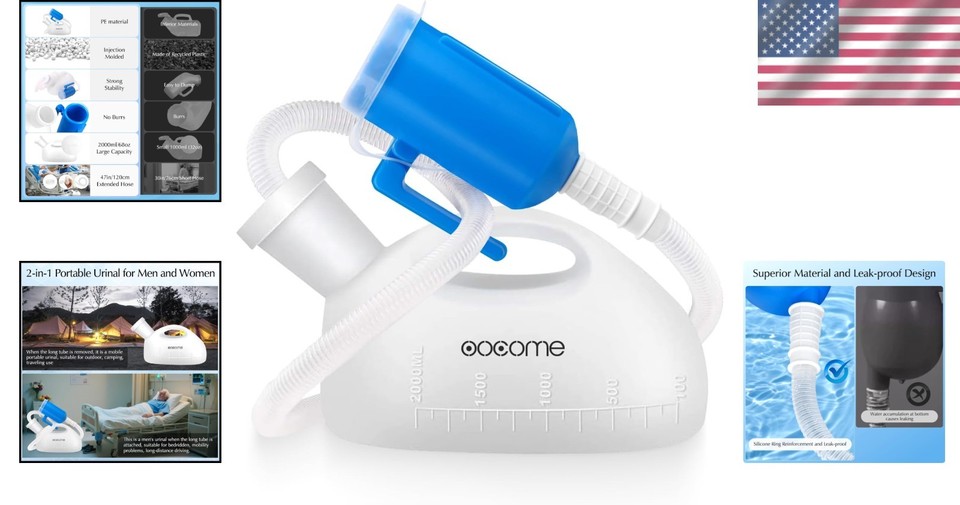 Portable Male Urinal Bottle Plastic 2000ml Spill Proof Reusable Camping ...