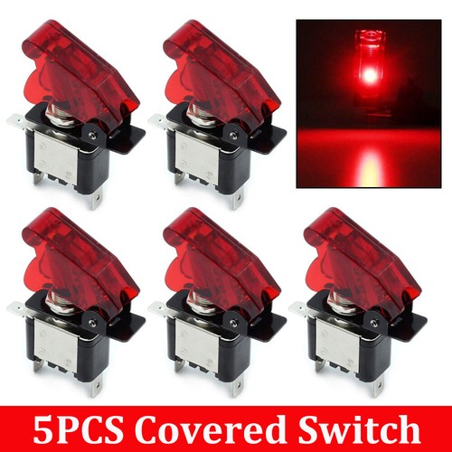 5pcs On/Off Toggle Switch RED LED Light w/ Missile Cover Heavy Duty ...