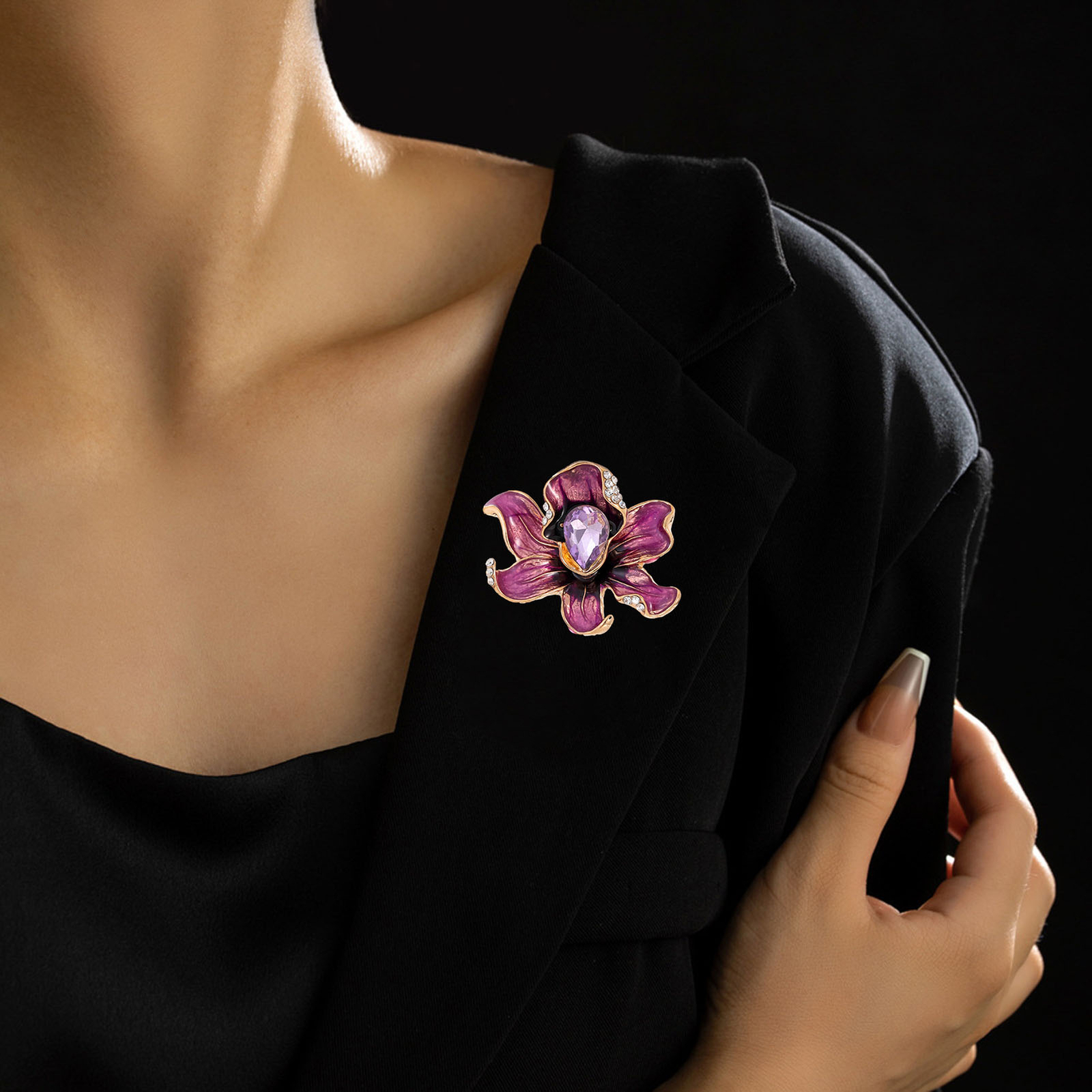 Peony Brooch Flower Shape Luxury Rhinestone Elegant Pin for Overcoat ...