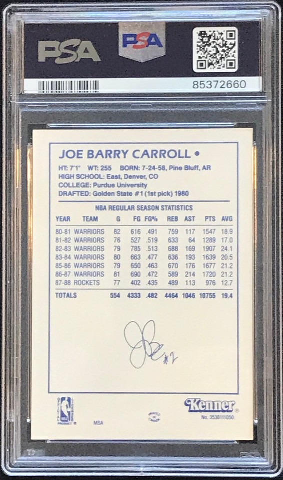 1988 KENNER JOE BARRY CARROLL STARTING LINEUP CARD PSA 8 NM-MT ...