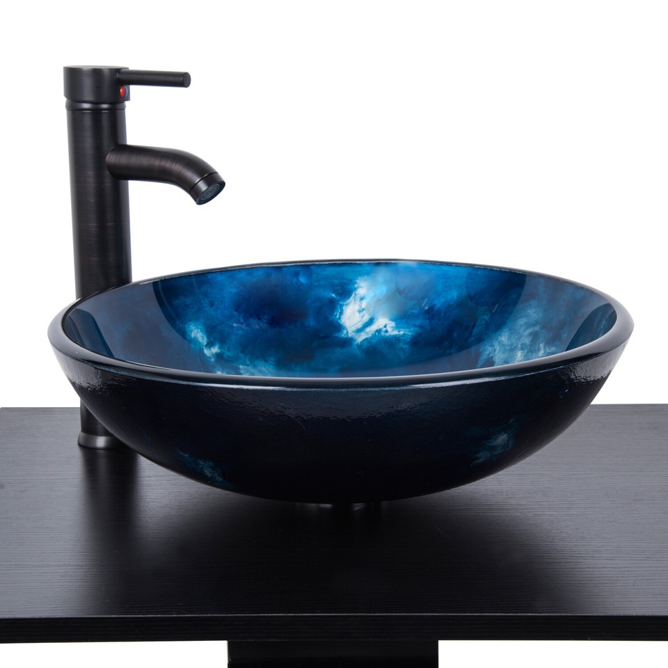 Modern Bathroom Vessel Sink Combo Vanity Basin Bowl Ceramic Glass ...