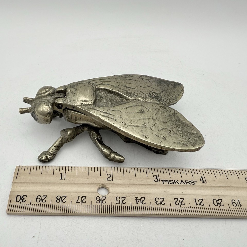 Vintage Brass Metal Fly Insect Bug Hinged Trinket Box Ashtray 4” Long ...