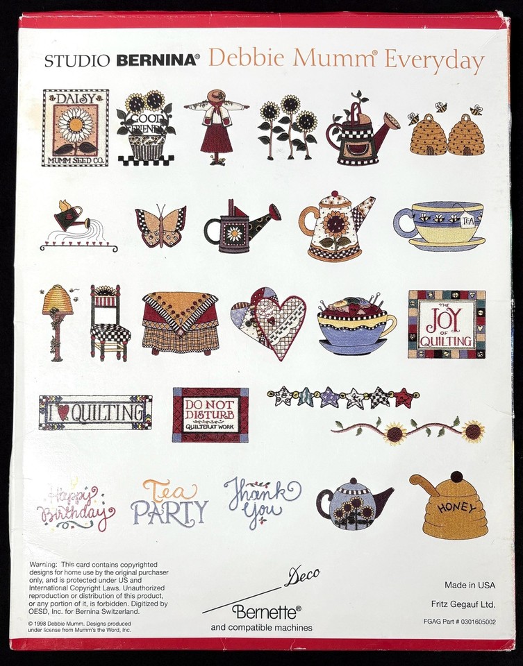 Debbie Mumm Everyday Embroidery Designs Card #124 for Brother Baby Lock ...