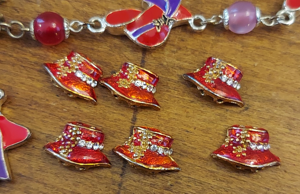 Vtg Lot of Red Hat Society Club Charms Bracelets Necklace | eBay