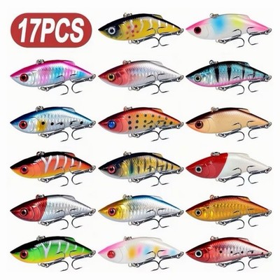 17-Piece Rattle Trap Style Lipless Crankbait Fishing Lures Rattling ...