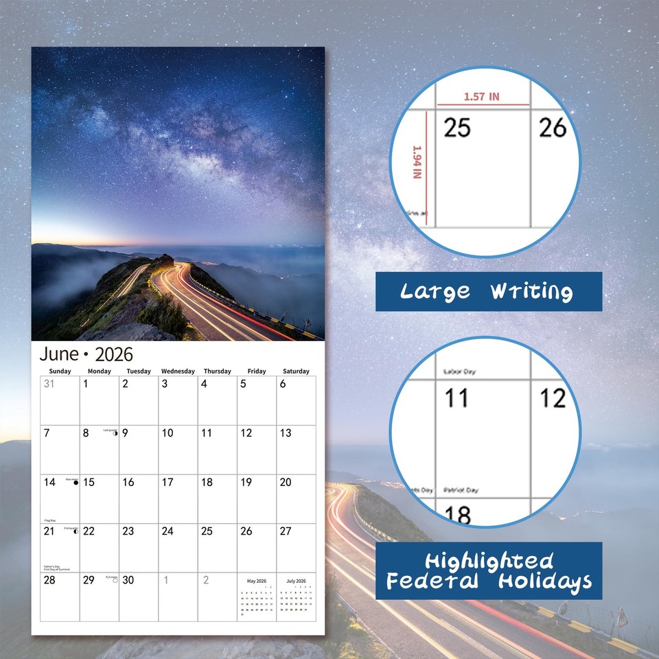 2026 Wall Calendar July 2025 December Milky Way 12x24 Inch Opened Thick ...