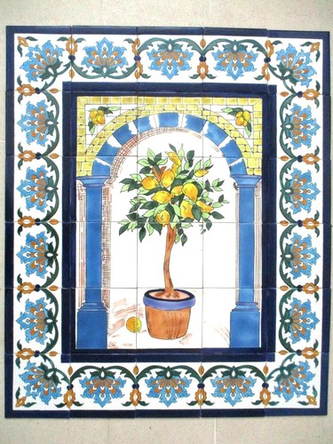 Hand painted Ceramic tile art panel Lemon Tree wall mural Backsplash 30 ...