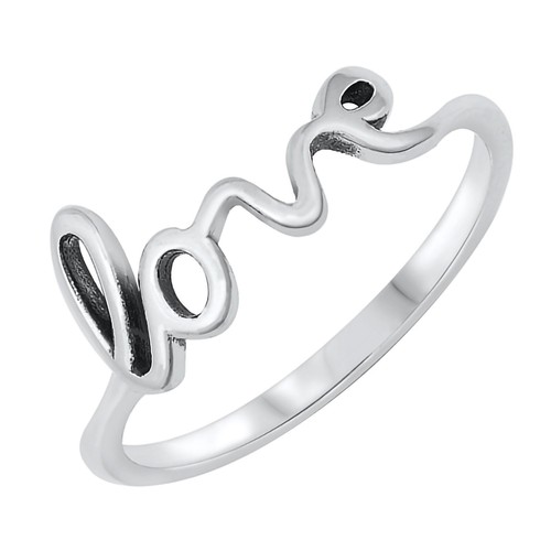 Solid 925 Sterling Silver 7mm Love Script Cursive Letter Ring Sizes 4 ...