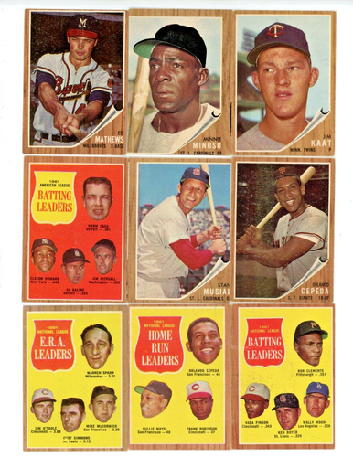 1962 topps baseball card lot of 463 cards, Hall of Famers, green tint ...