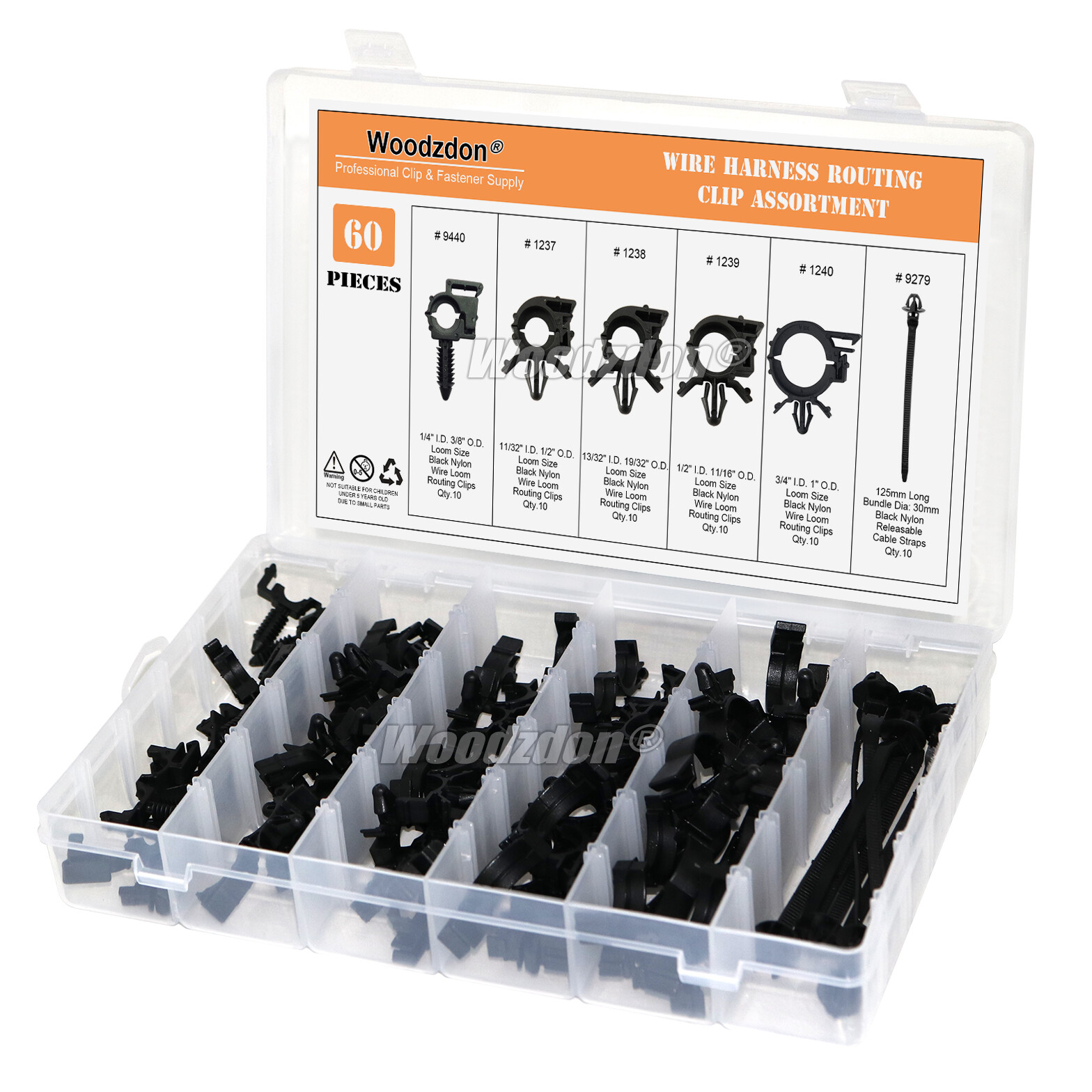 60pcs Automotive Wire Loom Routing Clip Wiring Harness Kit Fit 1/4" to ...