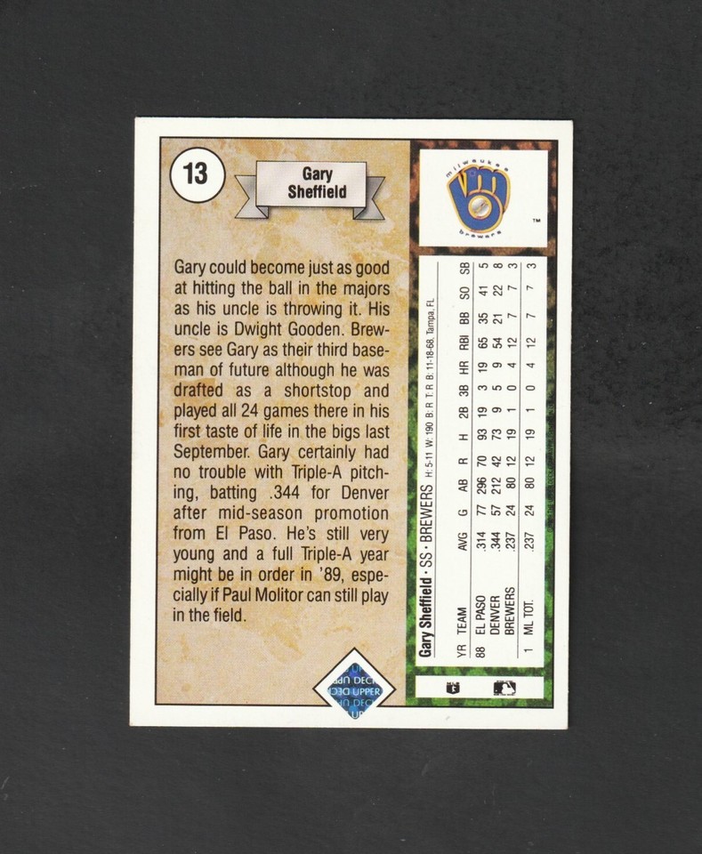 1989 Upper Deck Gary Sheffield RC #13 ~ Rare Upside Down SS Error! | eBay