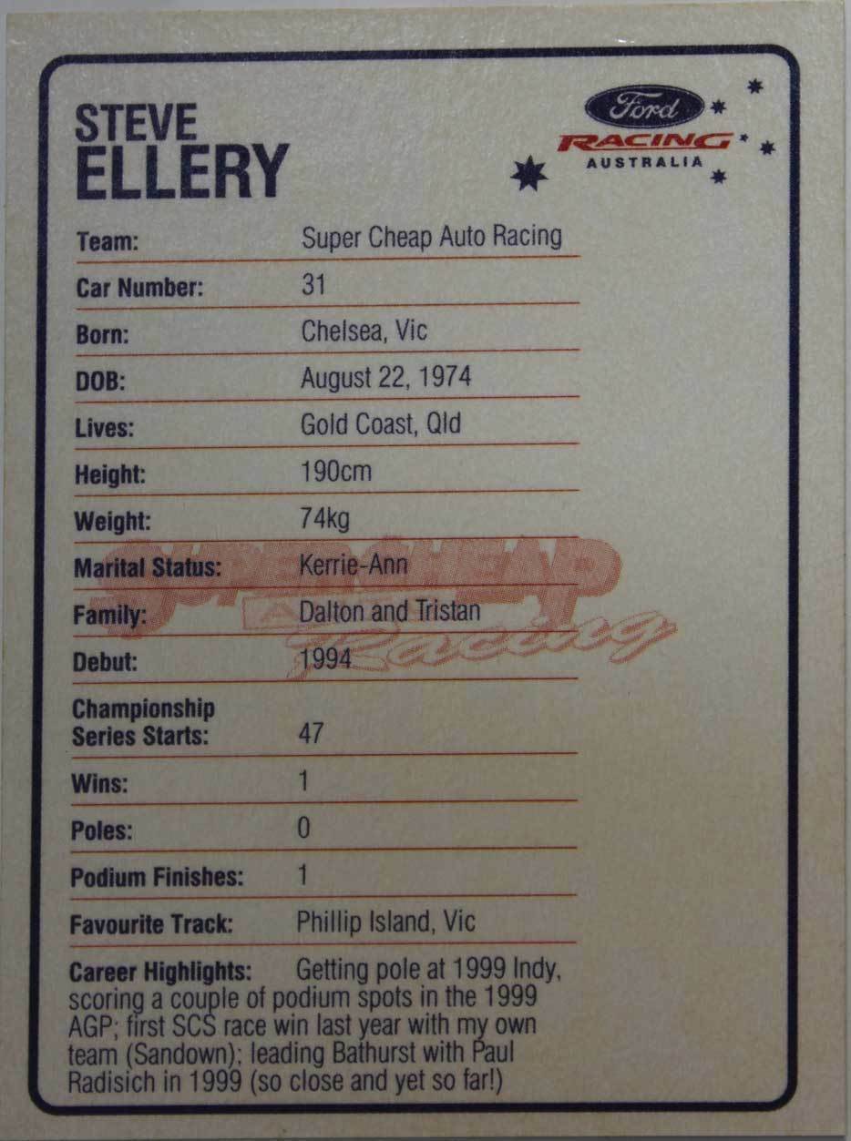 Steve Ellery Supercheap Auto Driver Info Card 01 AU Falcon Ford Racing ...