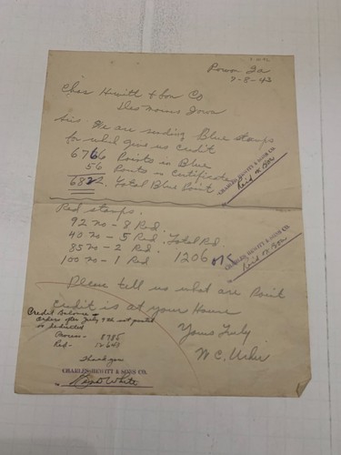 WWII 1943 Rowan Iowa Grocer Food Stamp Hand Written Letter | eBay