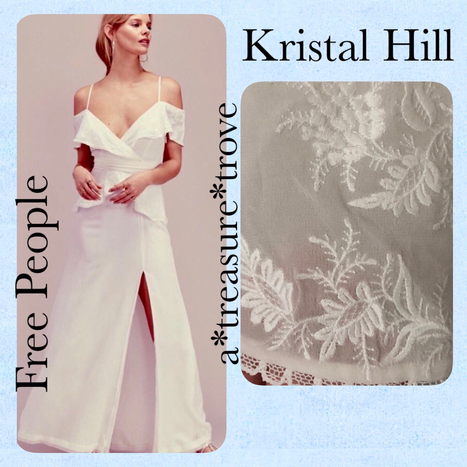 New Free People Kristal Hill Limited Edition 10 Ivory Silk Embroidered ...
