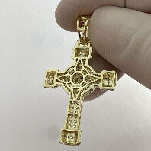 2Ct Round Cut Lab Created Diamond Cross Pendant 14K Yellow Gold Finish ...