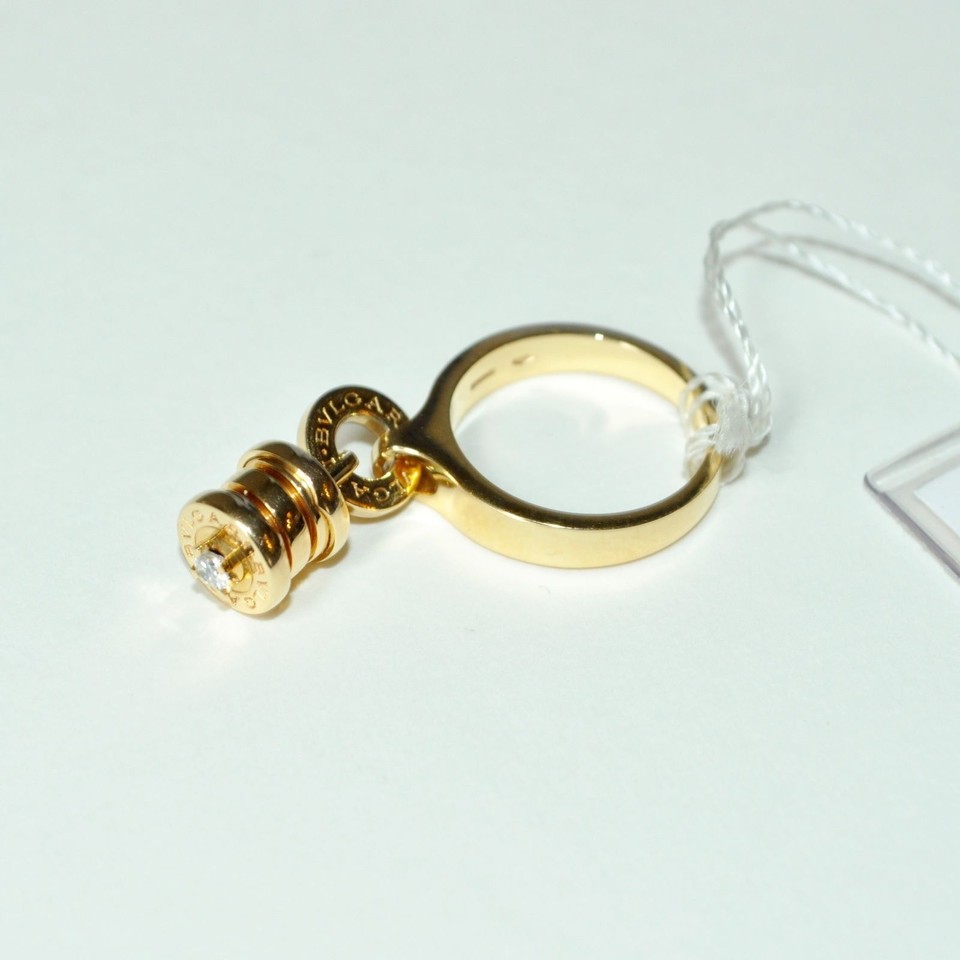 BULGARI B.zero1 18K Gold Dangling Barrel Charm Diamond Ring EU 49 / US ...