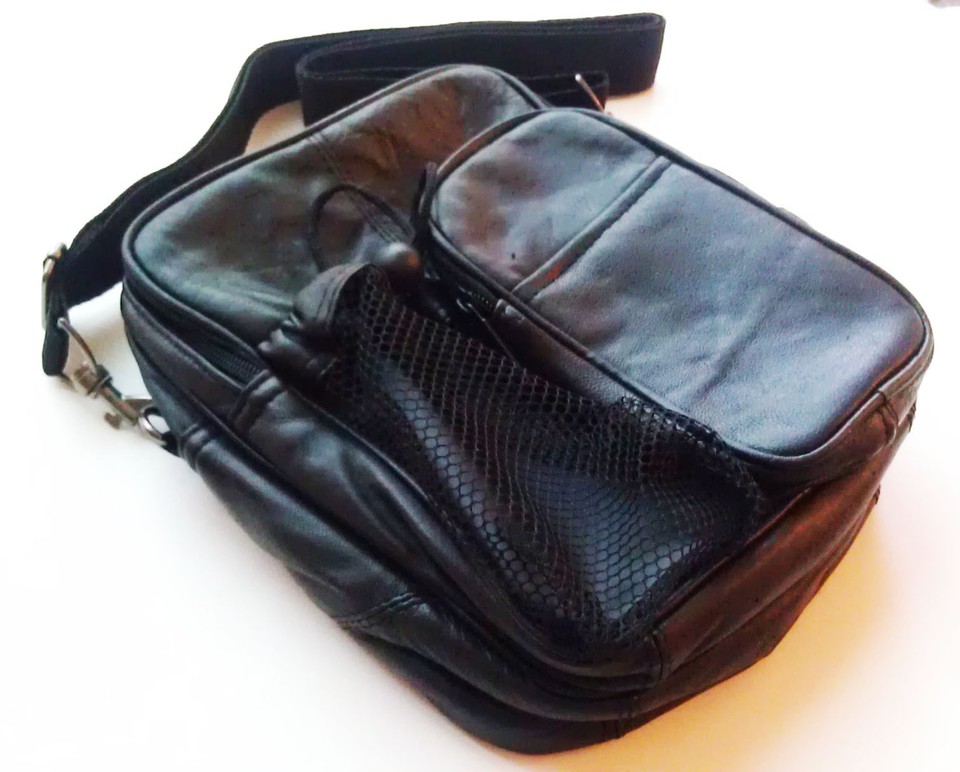 Black Genuine Leather Men's Messenger Organizer Bottle Holder Bag US ...