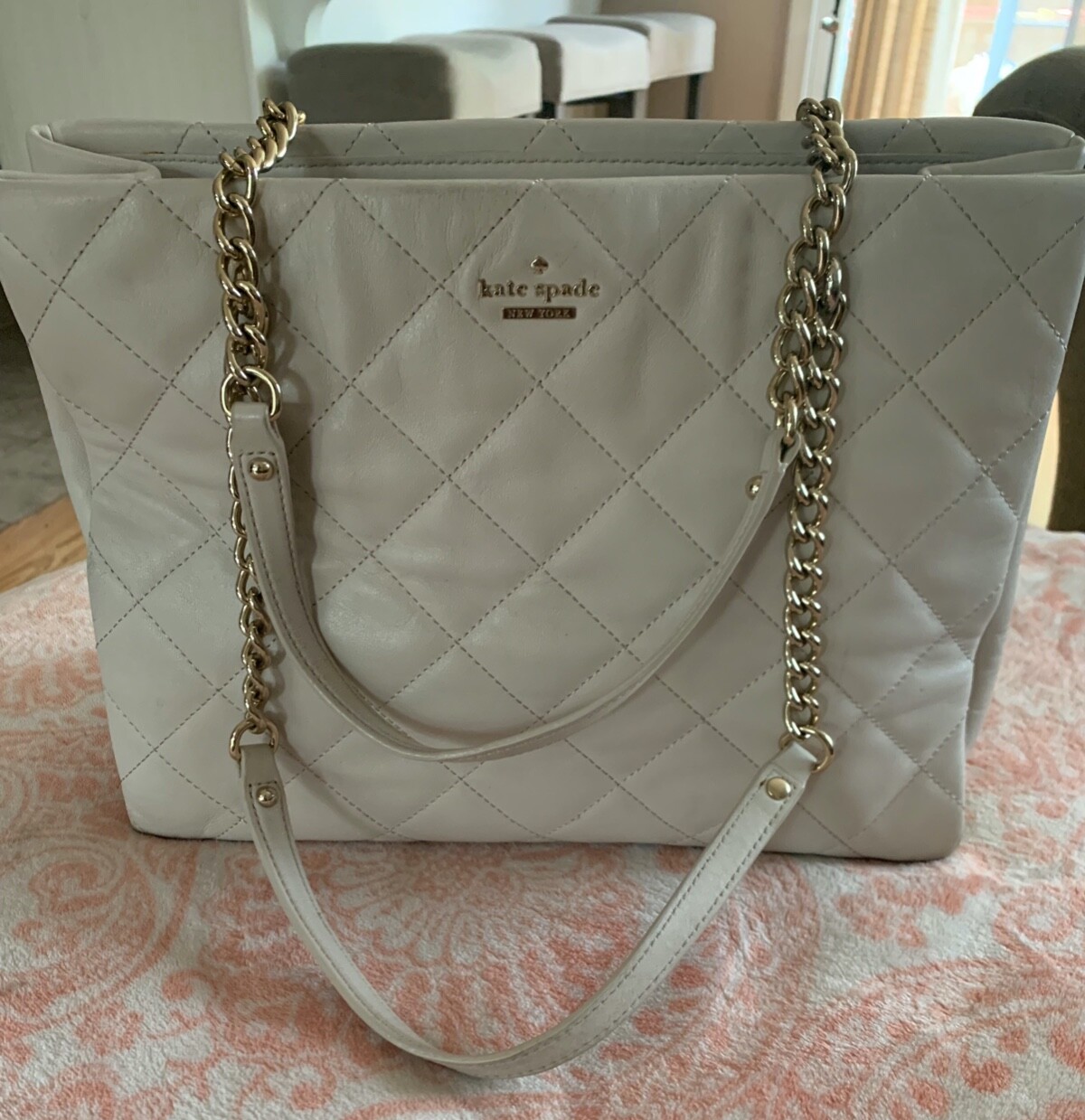Kate Spade Ivory Cream Quilted Phoebe Leather Tote Ba… - Gem